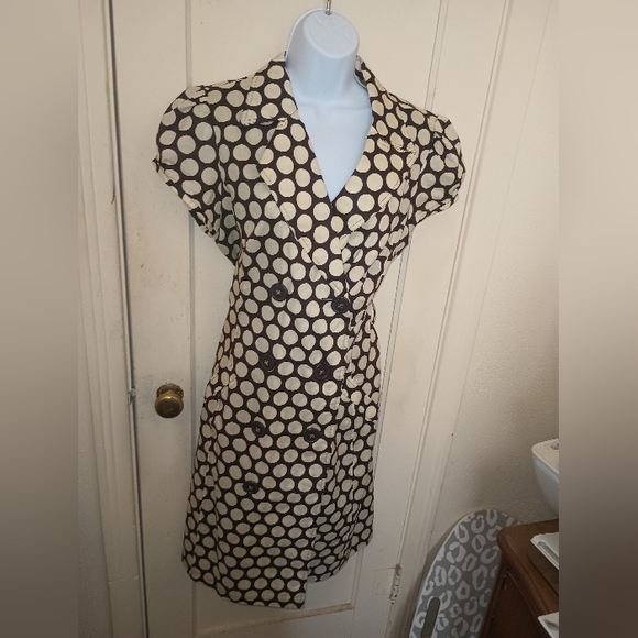 Dresses | Robbie Bee Dress Sz 1 Button Brown White Polka Dot Cap Sleeve ...